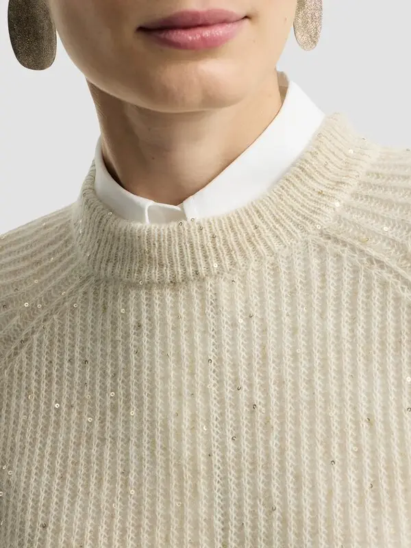 Brunello Cucinelli Mohair, Cotton And Wool Diamond Yarn English Rib Sweater - Ivory