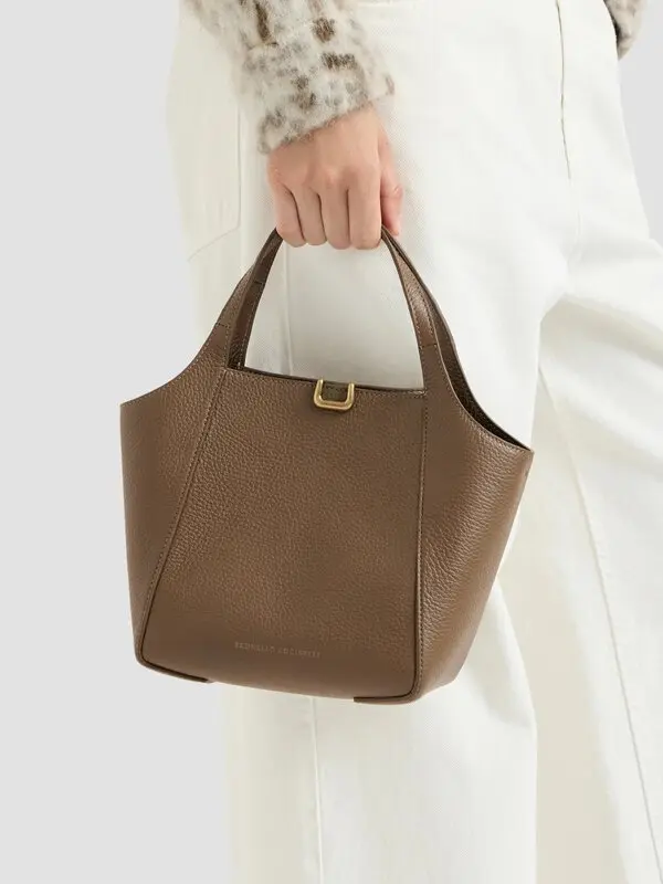 Brunello Cucinelli Sartorial Small Bucket Bag In Soft Grained Leather - Mud