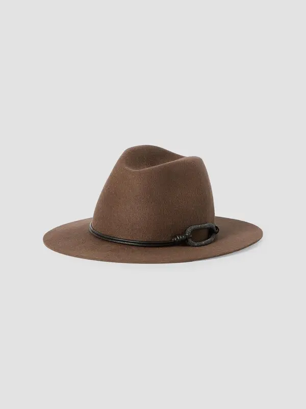 Brunello Cucinelli Felt Fedora With Leather And Monili Band - Brown