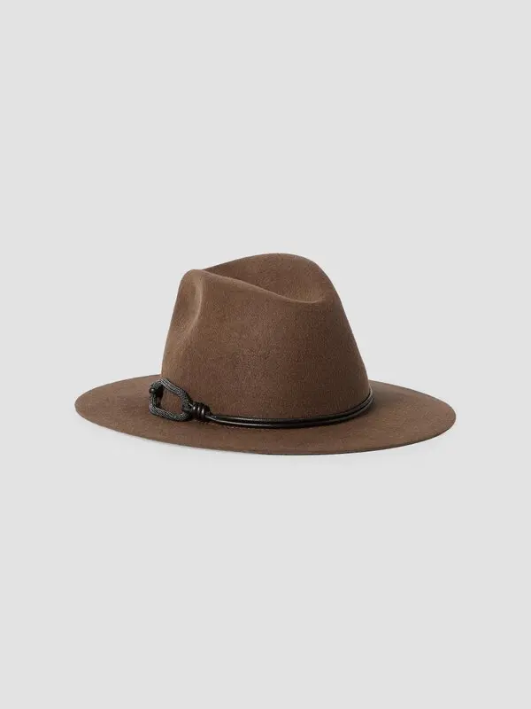 Brunello Cucinelli Felt Fedora With Leather And Monili Band - Brown