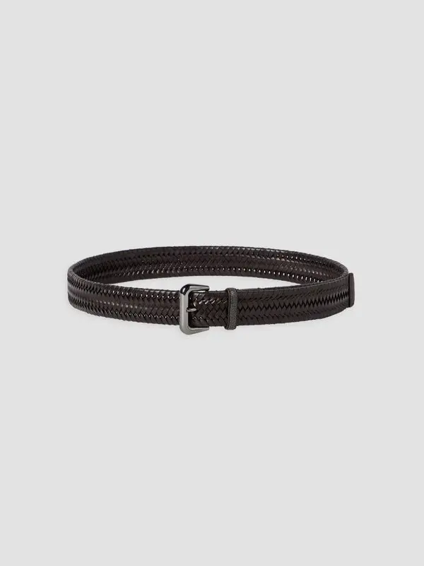 Brunello Cucinelli Stretch Braided Leather Belt With Shiny Loop