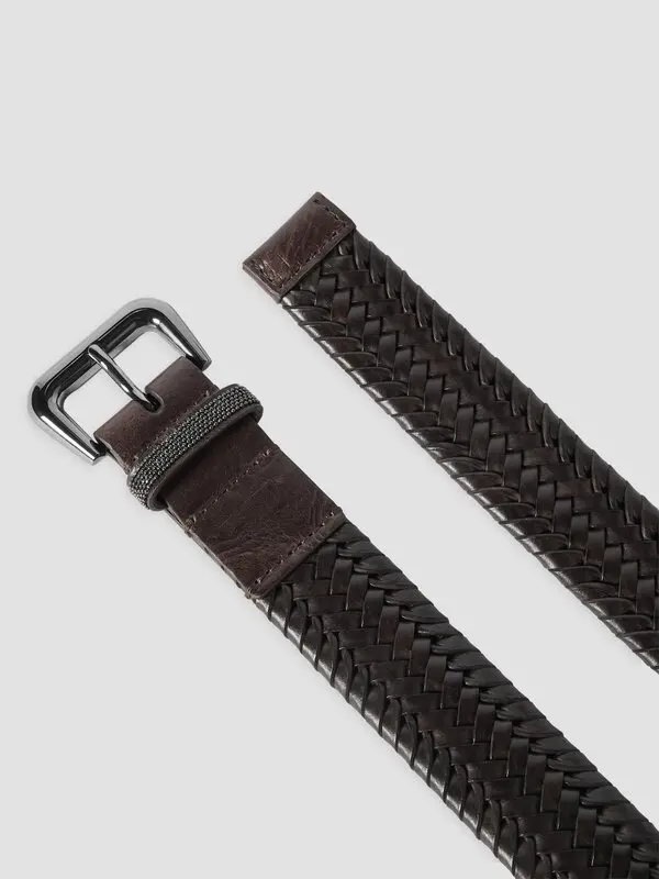 Brunello Cucinelli Stretch Braided Leather Belt With Shiny Loop