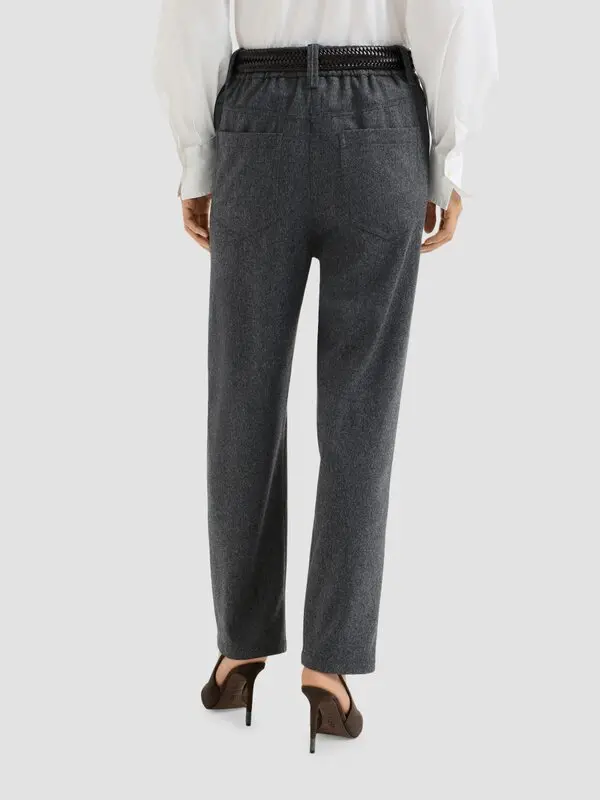 Brunello Cucinelli Wool Flannel Baggy Trousers With Monili - Anthracite