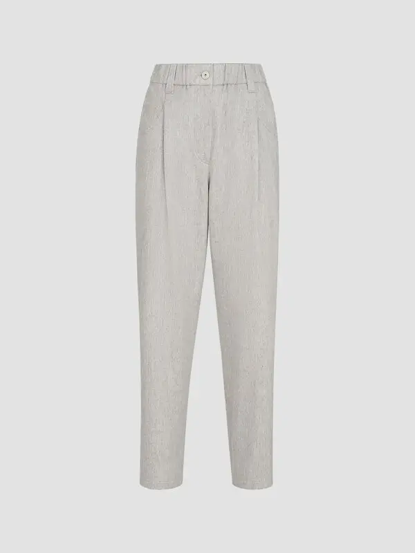 Brunello Cucinelli Wool Flannel Baggy Trousers With Monili - Grey