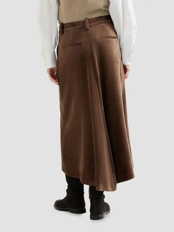 Brunello Cucinelli Fluid Corduroy Flute Skirt With Monili