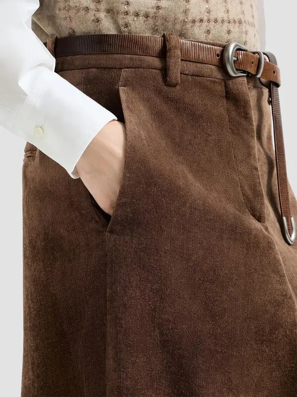 Brunello Cucinelli Fluid Corduroy Flute Skirt With Monili