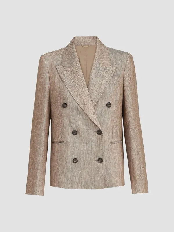Brunello Cucinelli Linen Denim Blazer With Monili