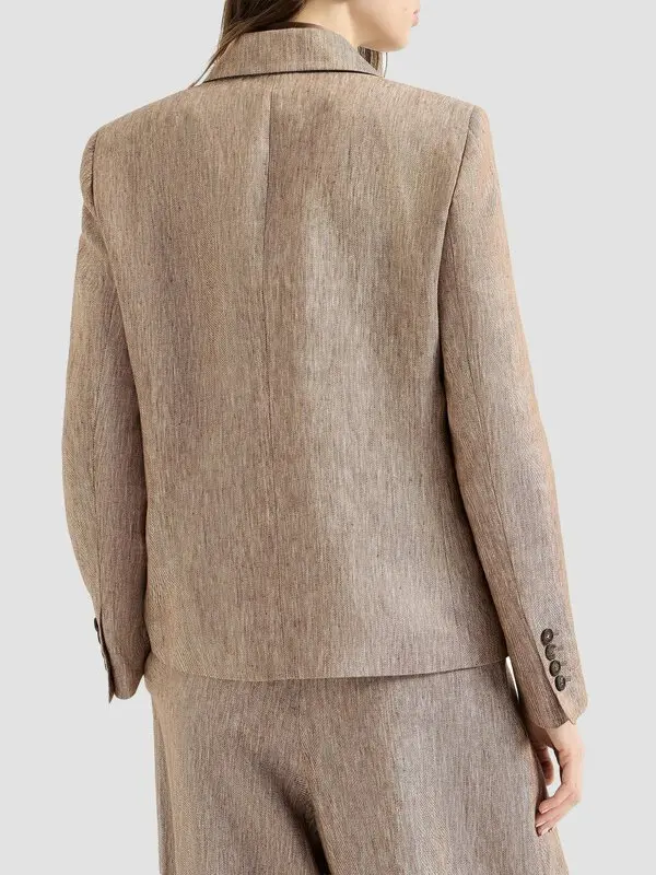 Brunello Cucinelli Linen Denim Blazer With Monili