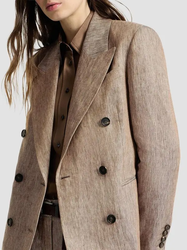 Brunello Cucinelli Linen Denim Blazer With Monili