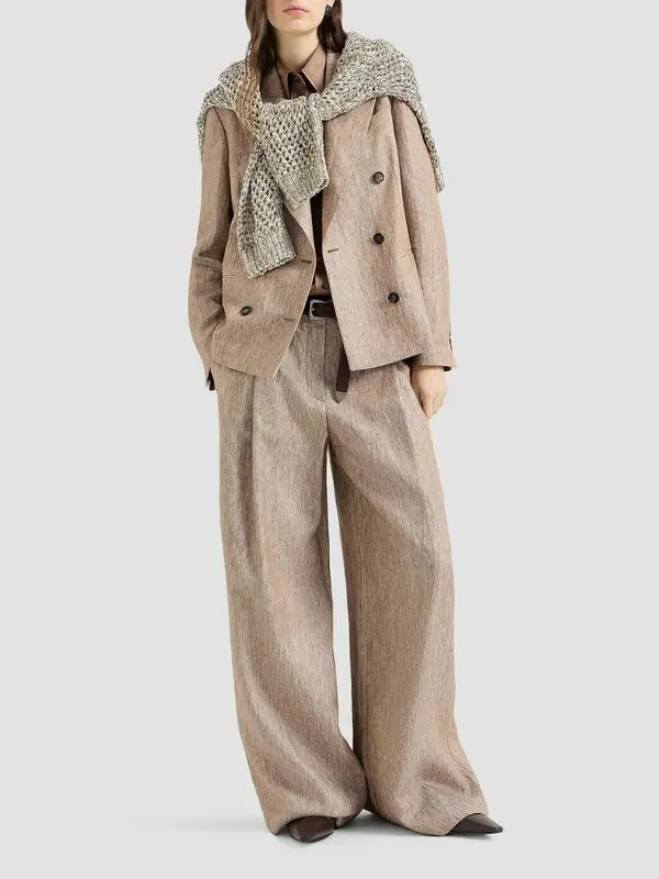 Brunello Cucinelli Linen Denim Blazer With Monili