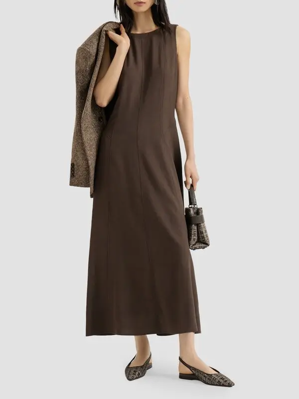 Brunello Cucinelli Virgin Wool Fluid Twill Flared Dress