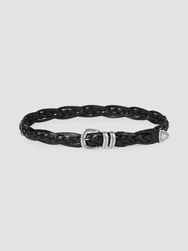 Brunello Cucinelli Braided Calfskin Belt With Detailed Buckle - Black