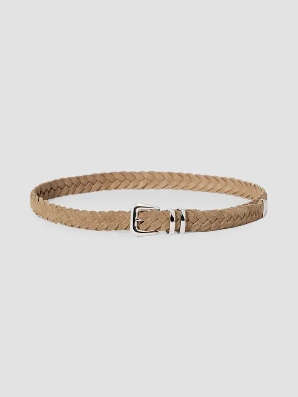 Brunello Cucinelli Reversed Calfskin Braided Belt With Tip - Hazelnut