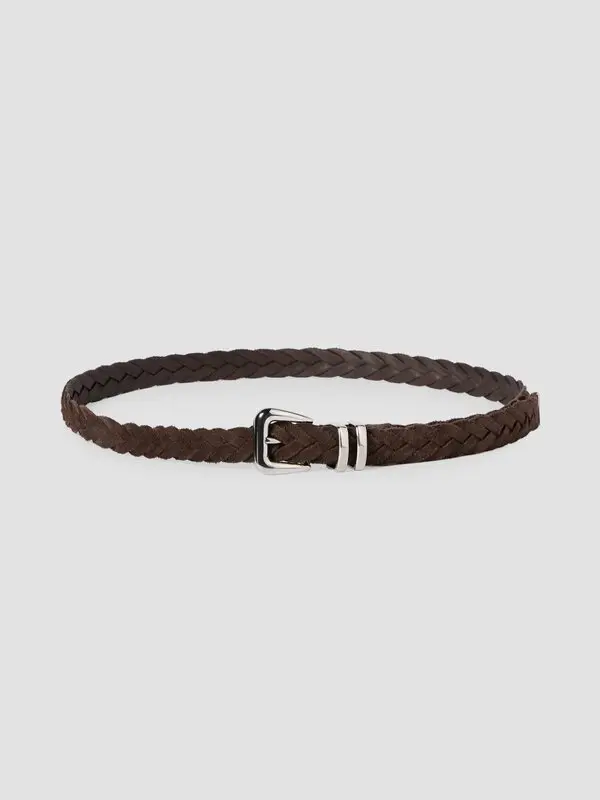 Brunello Cucinelli Reversed Calfskin Braided Belt With Tip - Rust Brown