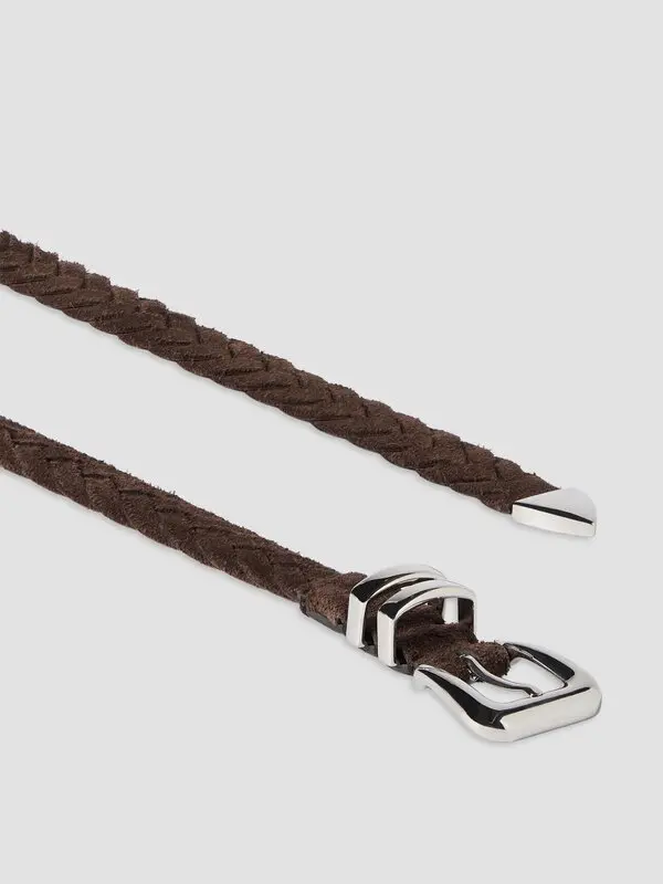 Brunello Cucinelli Reversed Calfskin Braided Belt With Tip - Rust Brown