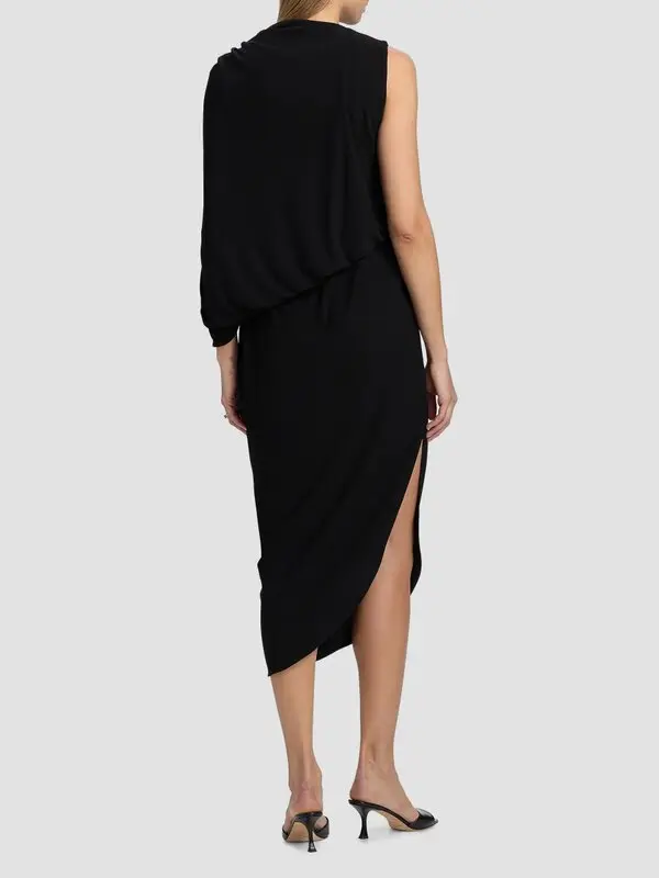 Michael Kors Elliptical Draped-sleeve Jersey Midi-dress