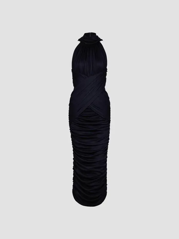 Balmain Ruched Wool Midi-dress