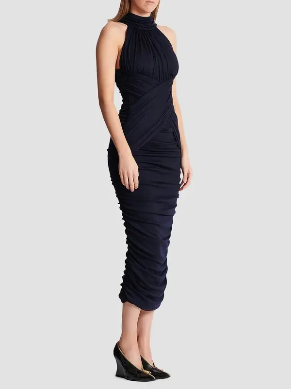 Balmain Ruched Wool Midi-dress