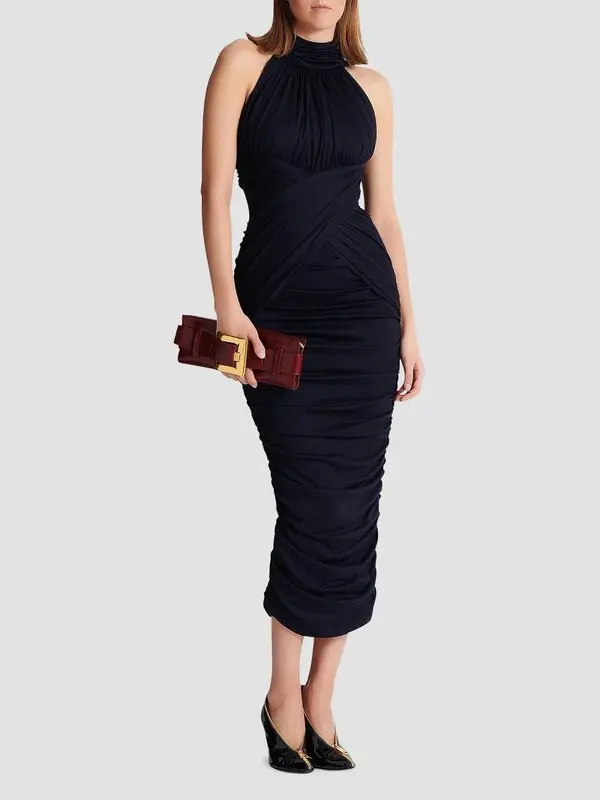 Balmain Ruched Wool Midi-dress
