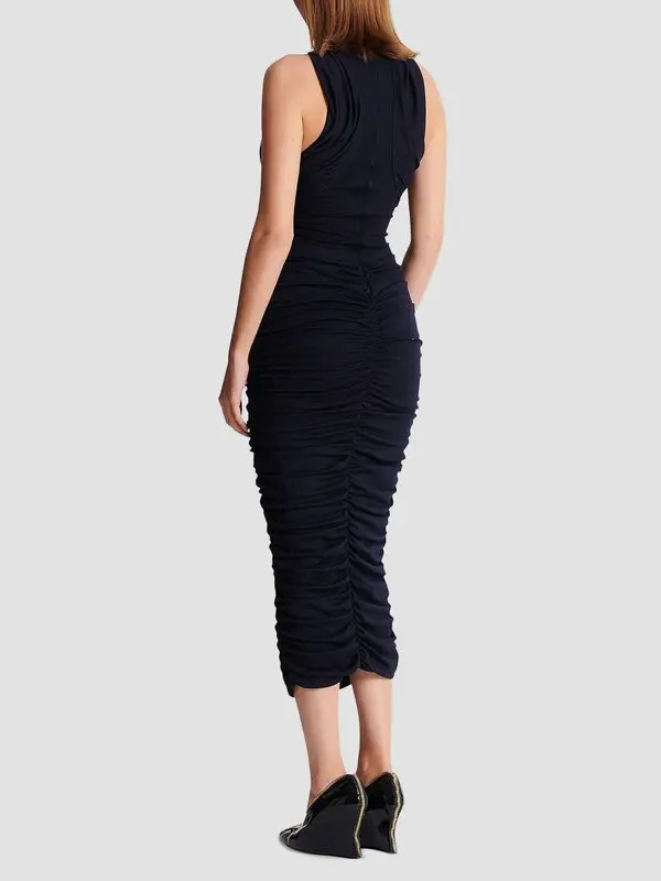 Balmain Ruched Wool Midi-dress