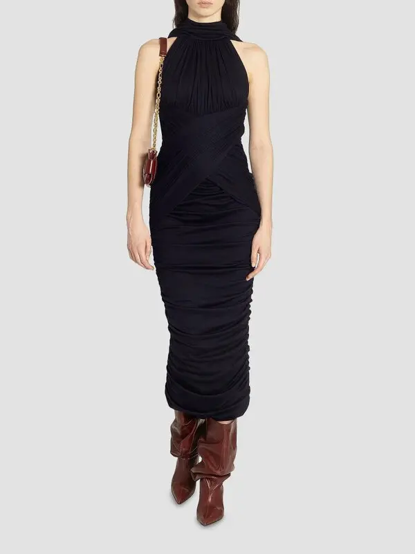 Balmain Ruched Wool Midi-dress