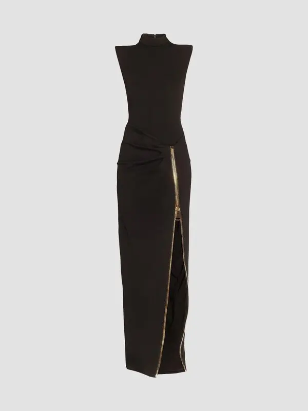 Balmain Zipped Slit Sleeveless Jersey Gown