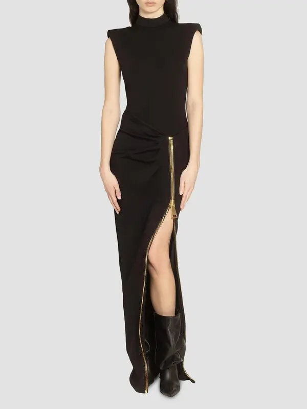 Balmain Zipped Slit Sleeveless Jersey Gown