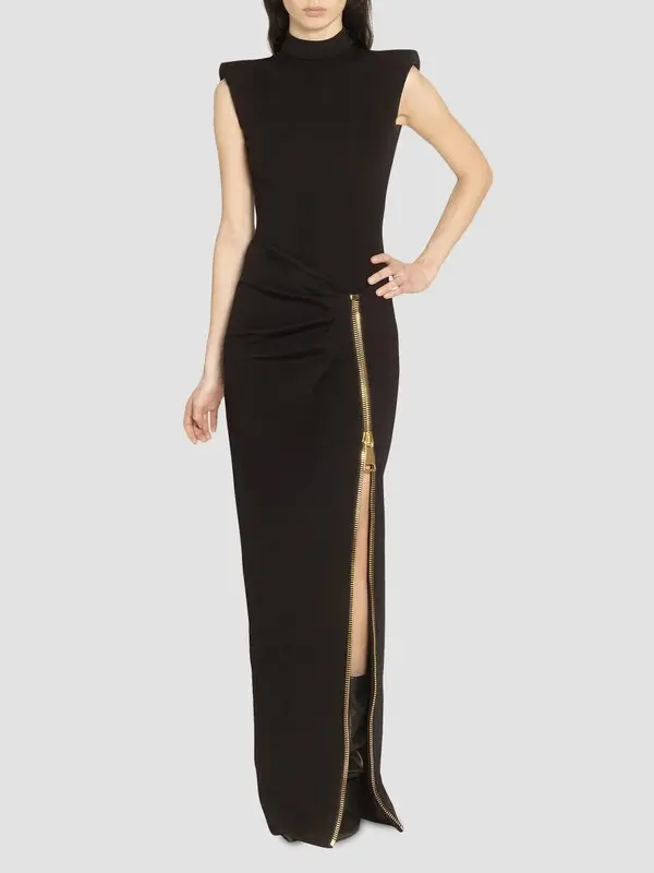 Balmain Zipped Slit Sleeveless Jersey Gown