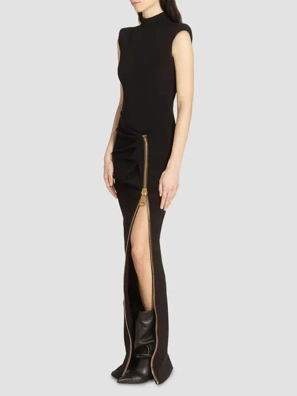 Balmain Zipped Slit Sleeveless Jersey Gown