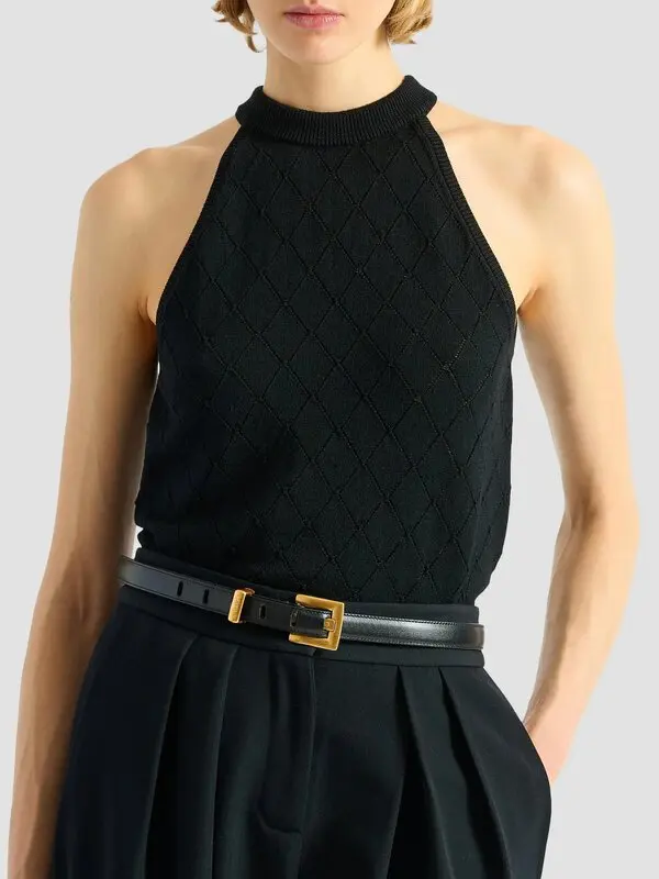 Balmain Anthem Thin Leather Belt - Black