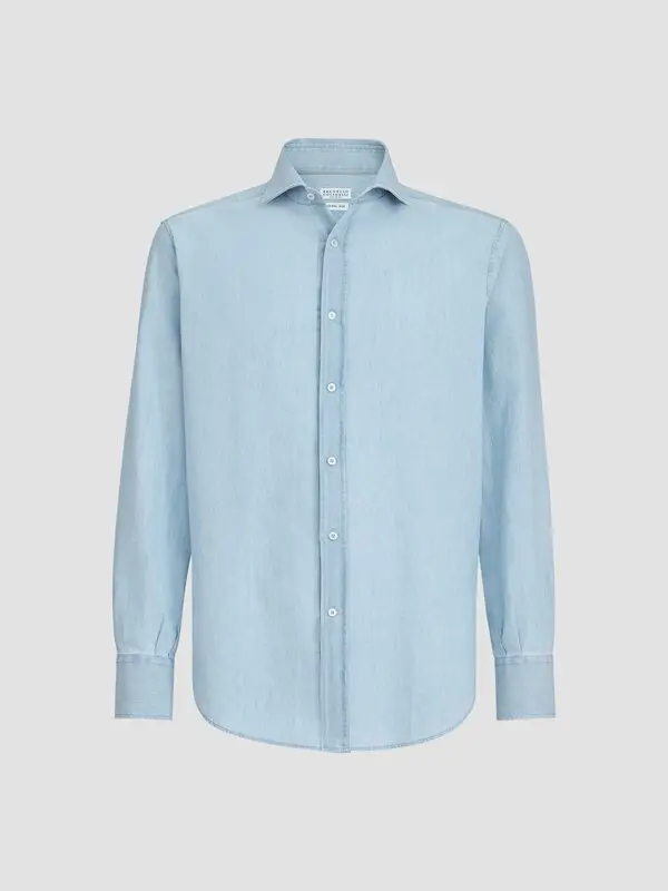 Brunello Cucinelli Denim-effect Chambray Shirt With Spread Collar