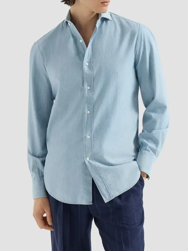 Brunello Cucinelli Denim-effect Chambray Shirt With Spread Collar