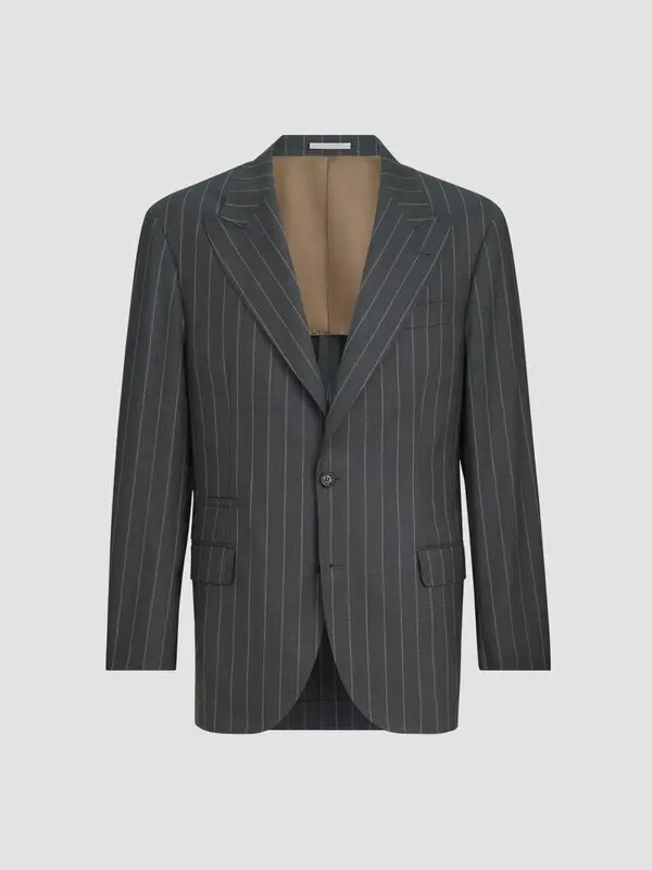 Brunello Cucinelli Super 150s Virgin Wool Wide Chalk Stripe Batavia Tailor Blazer