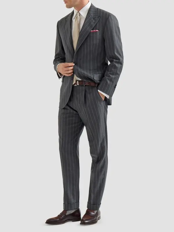 Brunello Cucinelli Super 150s Virgin Wool Wide Chalk Stripe Batavia Tailor Blazer