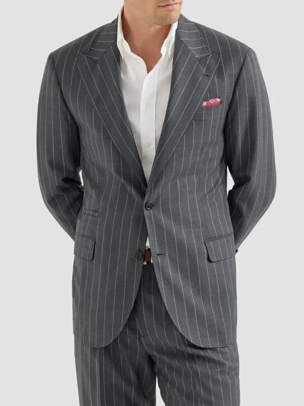 Brunello Cucinelli Super 150s Virgin Wool Wide Chalk Stripe Batavia Tailor Blazer
