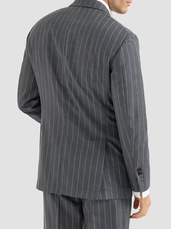 Brunello Cucinelli Super 150s Virgin Wool Wide Chalk Stripe Batavia Tailor Blazer