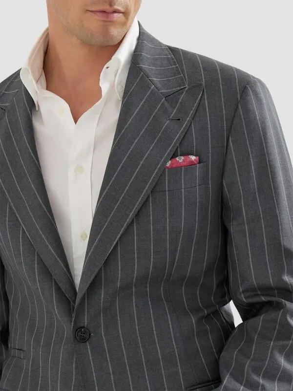 Brunello Cucinelli Super 150s Virgin Wool Wide Chalk Stripe Batavia Tailor Blazer