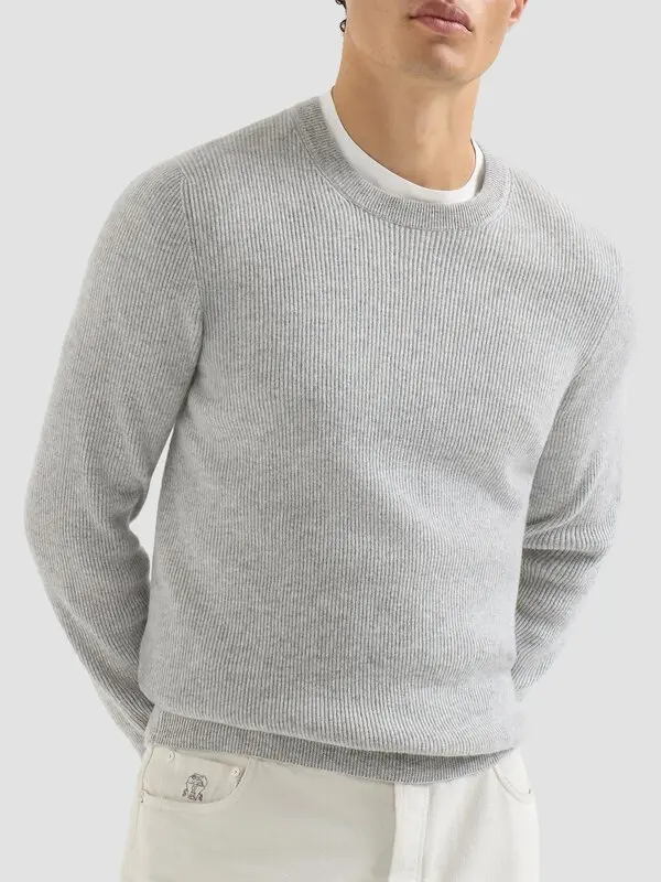 Brunello Cucinelli Cashmere English Rib Sweater - Pebble