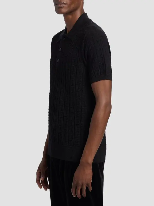 Balmain Monogram Jacquard Wool Polo Shirt