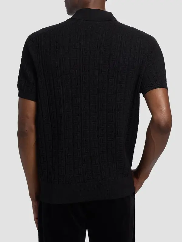 Balmain Monogram Jacquard Wool Polo Shirt