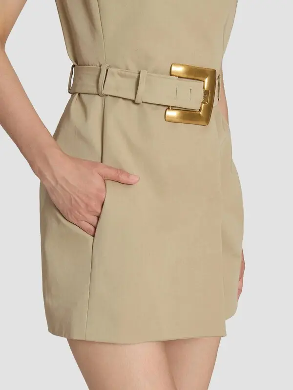 Balmain Gabardine Cotton Belted Minidress - Sable