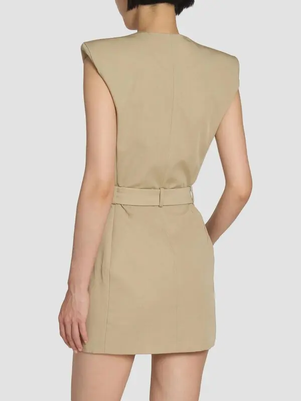Balmain Gabardine Cotton Belted Minidress - Sable