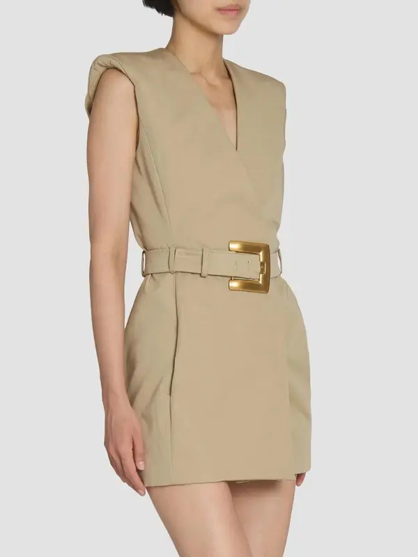 Balmain Gabardine Cotton Belted Minidress - Sable