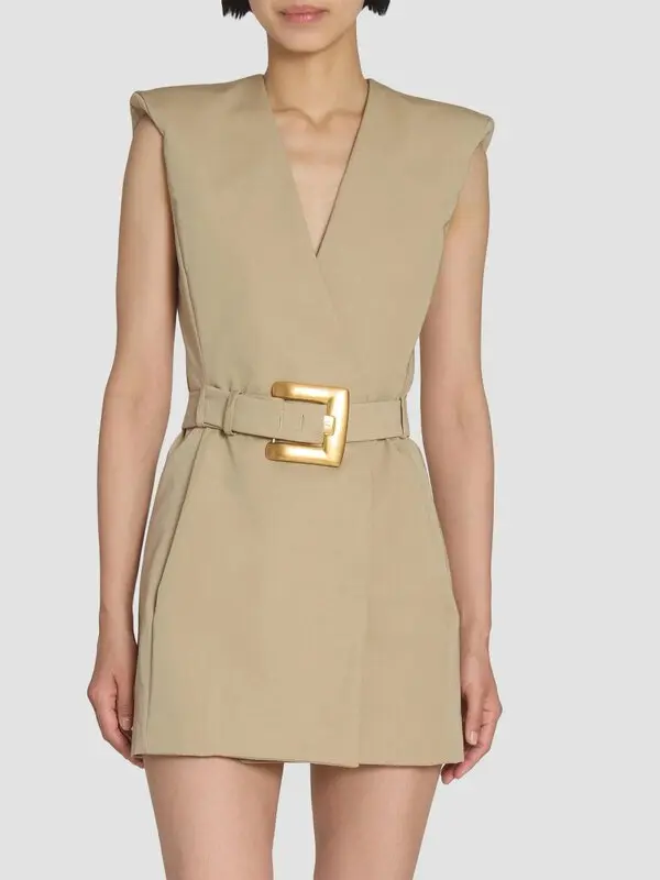 Balmain Gabardine Cotton Belted Minidress - Sable