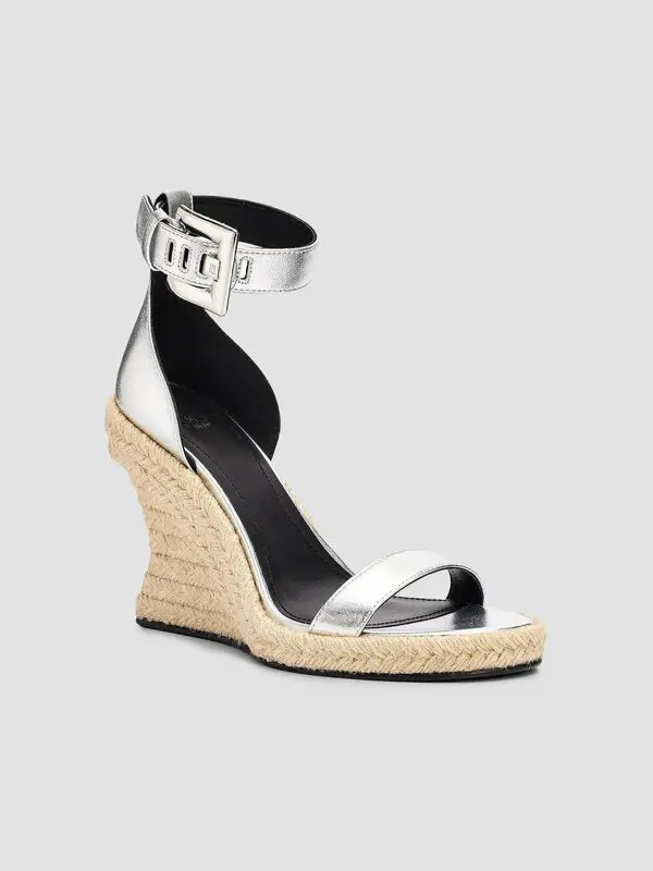 Balmain Anthem Leather Espadrille Wedge Sandals