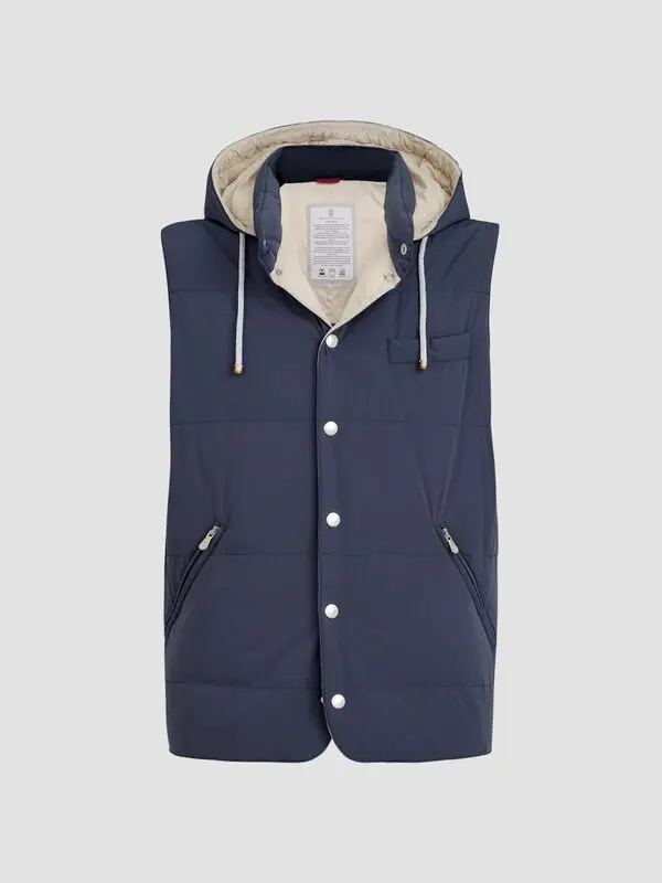 Brunello Cucinelli Bonded Nylon Down Vest With Detachable Hood