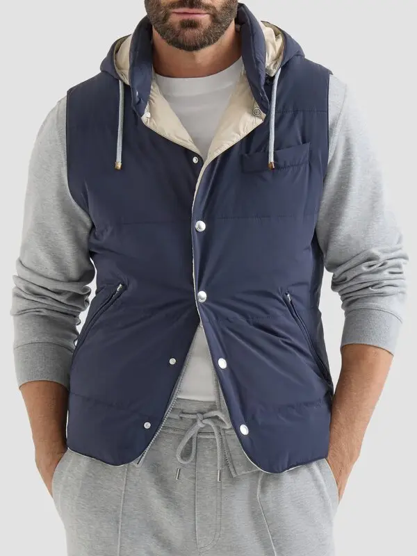 Brunello Cucinelli Bonded Nylon Down Vest With Detachable Hood