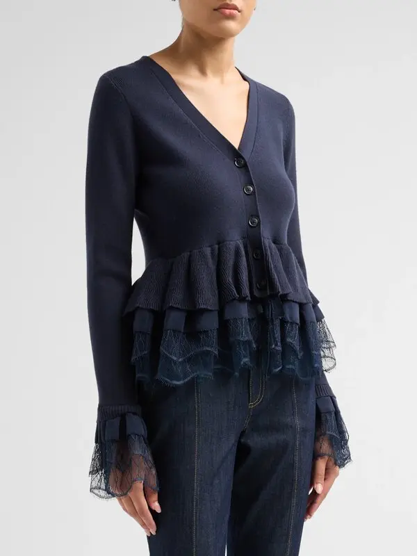 Cinq À Sept Dolly Ruffled Lace-trimmed Peplum Cardigan