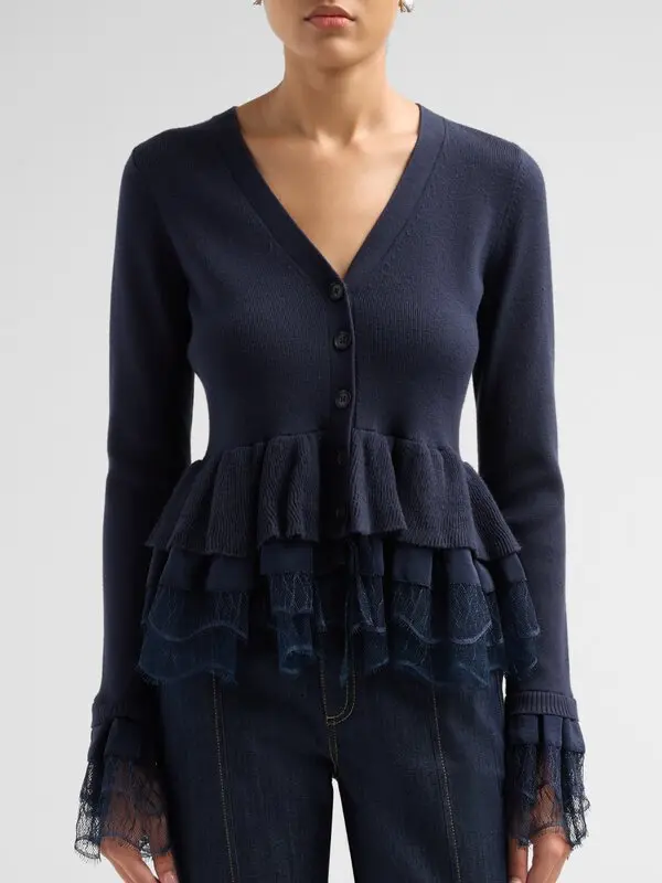 Cinq À Sept Dolly Ruffled Lace-trimmed Peplum Cardigan