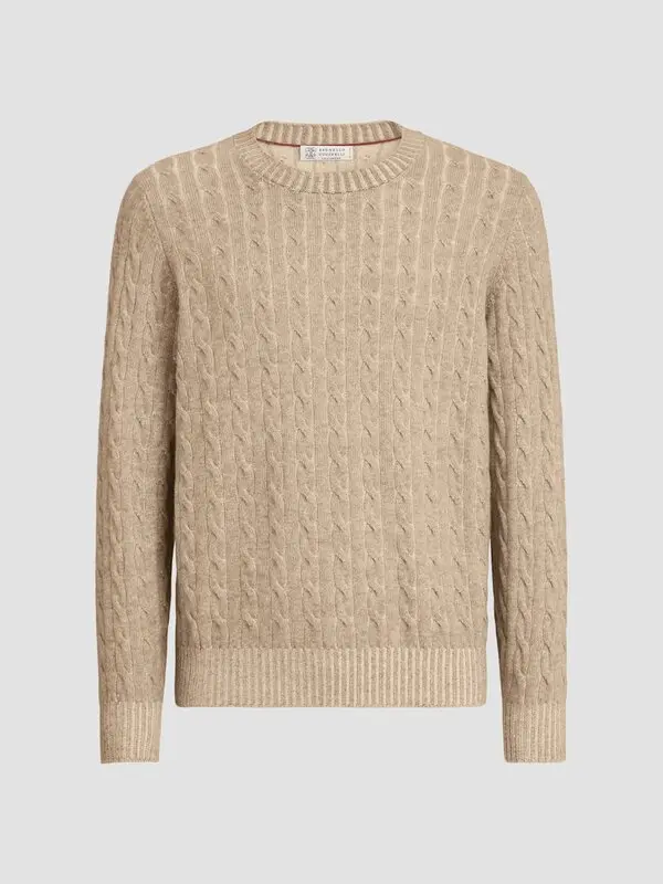 Brunello Cucinelli Cashmere Vanisé Cable Knit Sweater - Brown